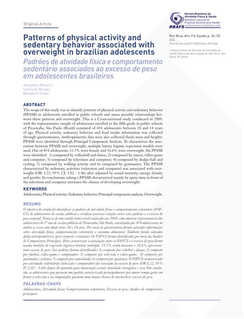 Pdf Patterns Of Physical Activity And Sedentary Behavior Associated With Overweight In