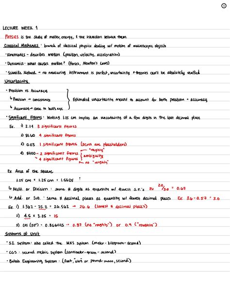 PHYS Notes Semester 1 I LECTUREWEEK 1 PHYSICS Is The Study Of Matter Energy The