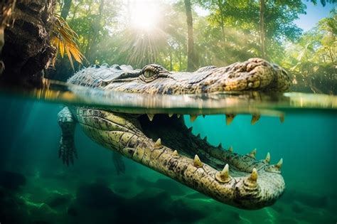 Un Cocodrilo Está Nadando En El Agua Foto Premium