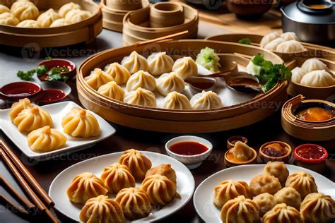Various Types Of Dumplings Are Arranged On A Table AI Generated 33802278 Stock Photo At Vecteezy