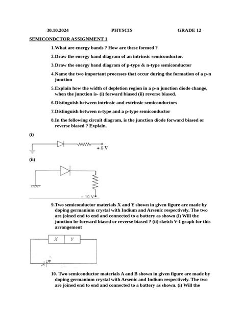 Semiconductor Assignment G 12 Pdf P N Junction Semiconductors