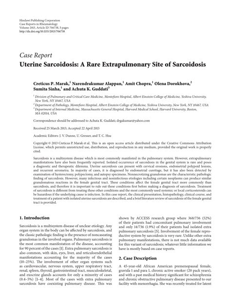 Pdf Uterine Sarcoidosis A Rare Extrapulmonary Site Of Sarcoidosis