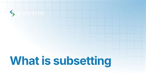 What Is Subsetting Syntho Documentation