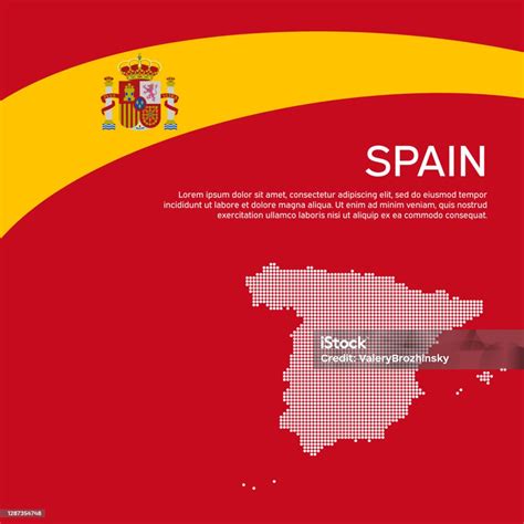 추상적 흔들스페인 국기와 모자이크지도 스페인 애국 휴가 카드 디자인에 대한 창조적 인 배경 내셔널 포스터 스페인 국가 애국 표지 전단지 벡터 플랫 디자인 스페인에 대한 스톡