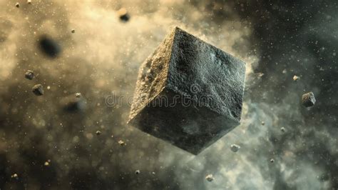 Dynamic Perspective Of A Disintegrating Floating Cube A Conceptual Exploration In Abstract