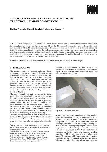 3d Non Linear Finite Element Modelling Of Traditional Timber Connections