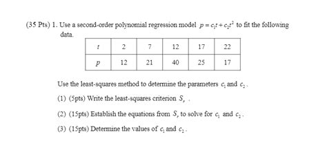 Solved Pts Use A Second Order Polynomial Regression Chegg