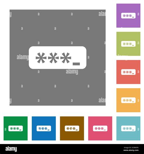 Typing Password Flat Icon Set On Color Square Background Stock Vector