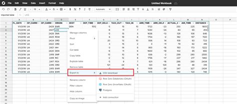Data Export - Row Zero