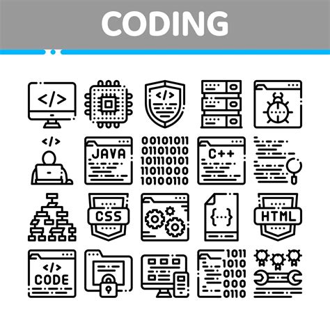 Coding System Vector Thin Line Icons Set 17605320 Vector Art At Vecteezy