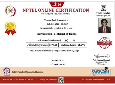Siddhi Bodhe On Linkedin Iot Nptel Goldmedal Topper