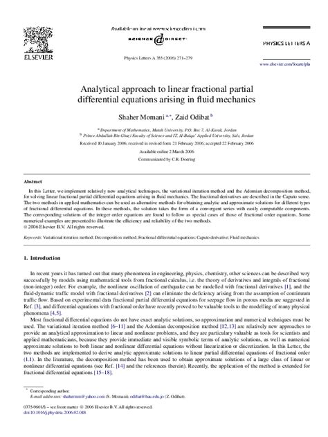 Pdf Analytical Approach To Linear Fractional Partial Differential Equations Arising In Fluid