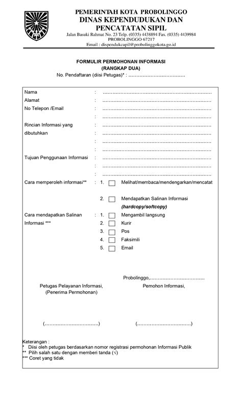 Formulir Permohonan Informasi Dispenduk Capil Kota Probolinggo
