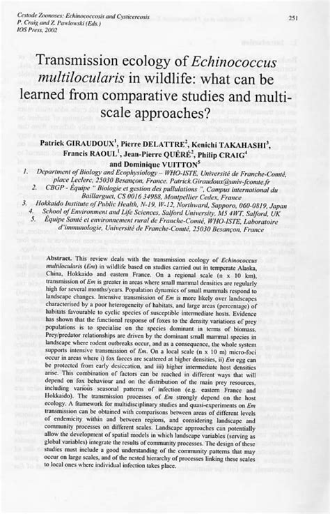 Pdf Transmission Ecology Of Echinococcus Multilocularis In Wildlife