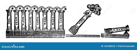 Constitution Ratification Cartoon Vintage Illustration 163308523