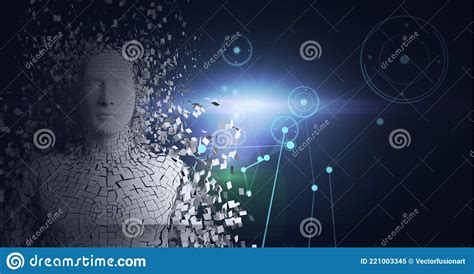 Composition Of Exploding Human Bust Formed With Particles Over Network