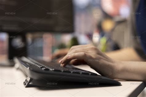 Software Expert At Workstation Programming On Pc And Writing Lines Of