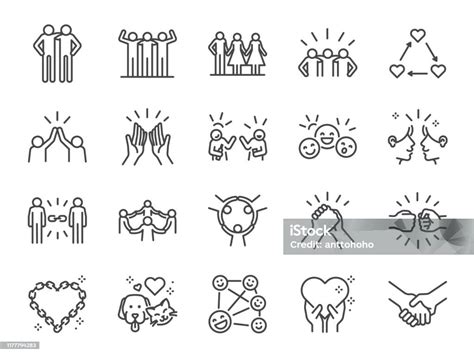 우정 선 아이콘 세트입니다 친구 관계 친구 인사말 사랑 관심 등으로 아이콘을 포함 아이콘에 대한 스톡 벡터 아트 및 기타 이미지 Istock
