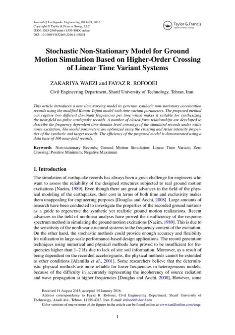 Pdf Stochastic Non Stationary Model For Ground Motion Simulation Based On Higher Order