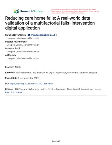 Pdf Reducing Care Home Falls A Real World Data Validation Of A