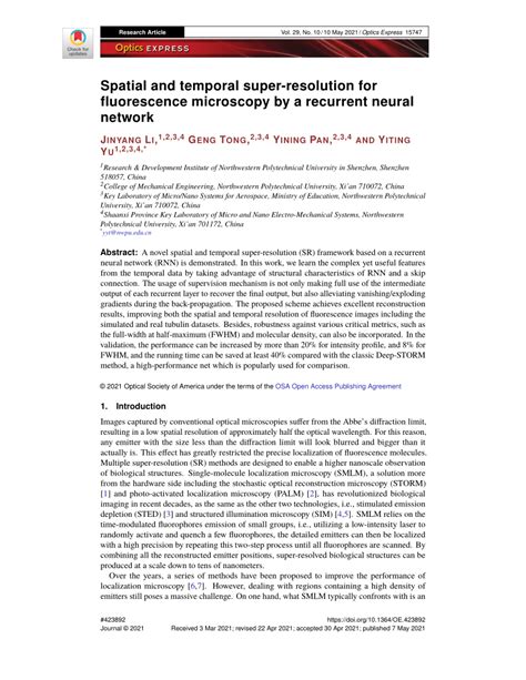 Pdf Spatial And Temporal Super Resolution For Fluorescence Microscopy By A Recurrent Neural