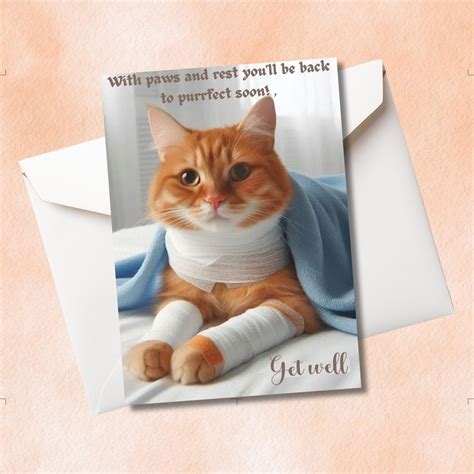 Cute Kitty Cat Get Well Soon Card Printable Pdf Etsy