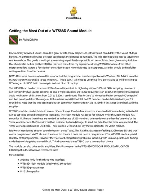 Getting The Most Out Of A Wt588d Sound Module Instructables Pdf Arduino Computing