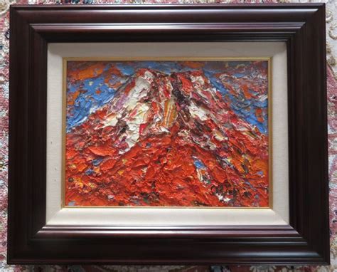 Yahoo オークション 【真作】安食慎太郎 赤富士 油彩 F4号