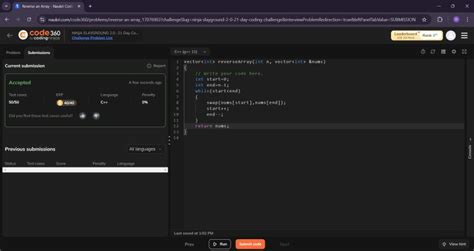 Day 6/21 of Ninja SlayGround 2.0 Coding Ninjas – Reverse an Array ...