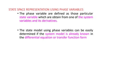 Solution State Space Representation Using Phase Variables With Determination Of Canonical State