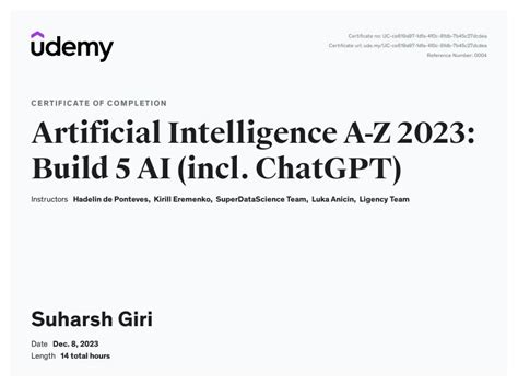 Suharsh Giri On Linkedin Udemycertification Ai Artificialintelligence Aiapplications…