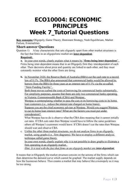Week Tutorial Questions ECO ECONOMIC PRINCIPLES Week Tutorial Questions Key Concepts