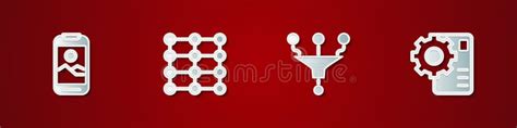 Set Mobile Phone Neural Network Funnel Filter And Icon Vector Stock Vector Illustration Of