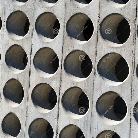 Concrete Wall With Circular Holes In Urban Architectural Design Stock