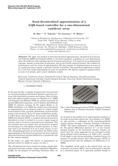 Pdf Semi Decentralized Approximation Of A Lqr Based Controller For A One Dimensional