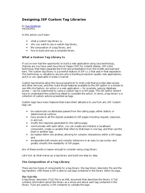 designing jsp custom tag libraries pdf java server pages library