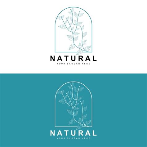 간단한 식물 잎과 꽃 로고 벡터 자연 선 스타일 장식 디자인 배너 전단지 청첩장 및 제품 브랜딩 프리미엄 벡터