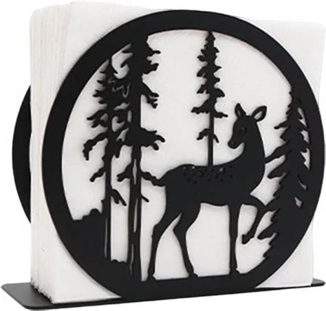 Iron Laser Cutting Deer With Tree Style For Your Home And Restaurant Table Nepkin Holder At