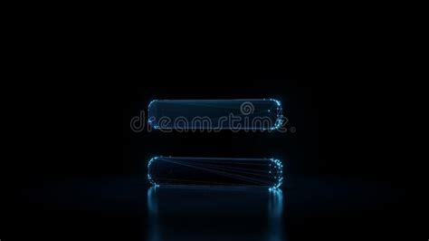 3d Rendering Wireframe Neon Glowing Symbol Of Equals On Black Background With Reflection Stock