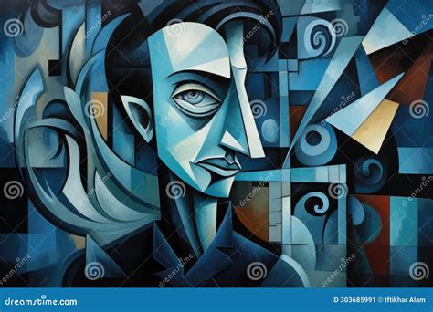 Digital Illustration Of A Futuristic Face With Geometric Shapes Somber Man Depicted In A Style