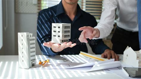 Architectural Engineers Discussion With Planing Construction On Workspace Stock Image Image Of