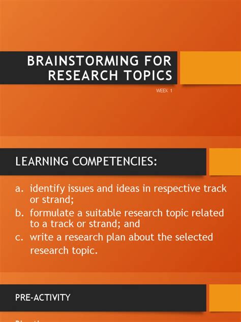 Iii Topic 1 Brainstorming For Research Topics Pdf Science