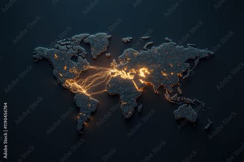 Illuminated World Map Visualizing Global Connections And Pathways