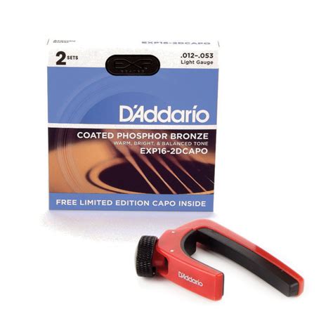 Daddario Exp16 Light Acoustic Strings 2 Pack With Red Ns Capo Lite At