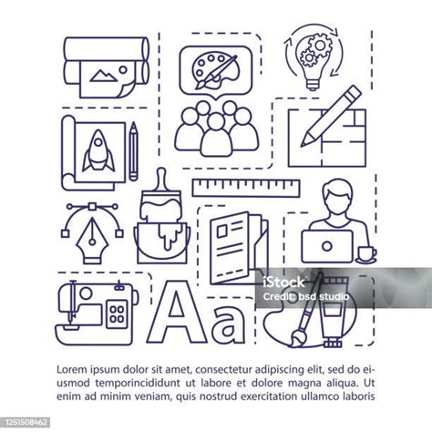 텍스트와 스튜디오 개념 아이콘을 디자인합니다 크리에이티브 에이전시 브리핑 프로젝트 아이디어에 대한 협업 팀워크 Ppt 페이지 벡터 템플릿입니다 브로셔 잡지 선형 일러스트가