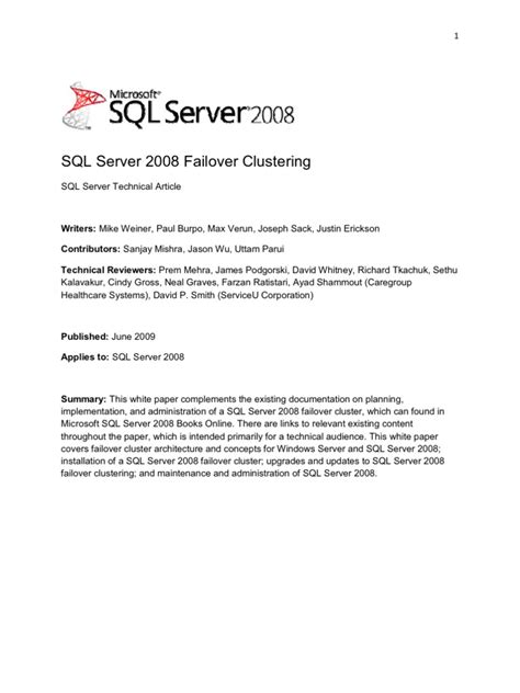 Sql Server 2008 Fail Over Cluster Pdf