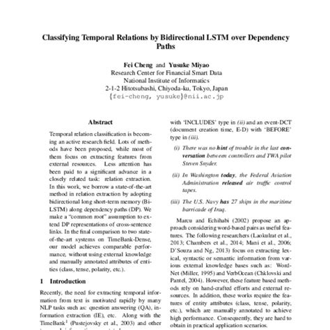 Classifying Temporal Relations By Bidirectional Lstm Over Dependency Paths Acl Anthology