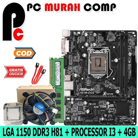 Promo Paket Mainboard Lga 1150 H81 Onboard Dan I3 4160 Dengan Ram Ddr3 2gb Asr 4130 2gb Kota