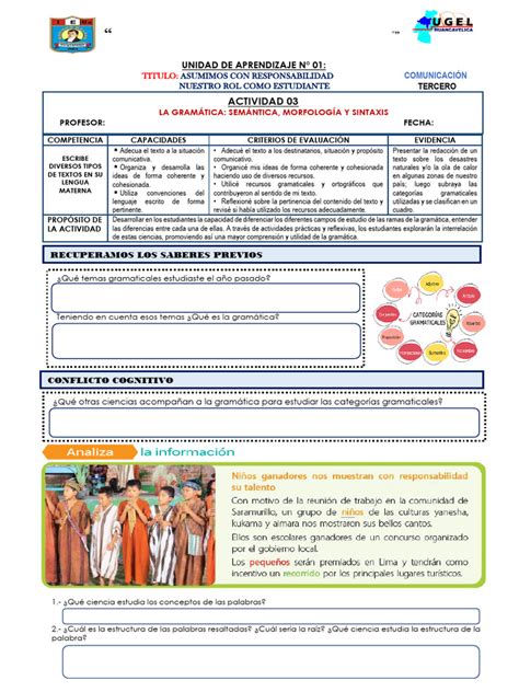 Actividad 3 Tercero Ok Pdf Palabra Oración Lingüística