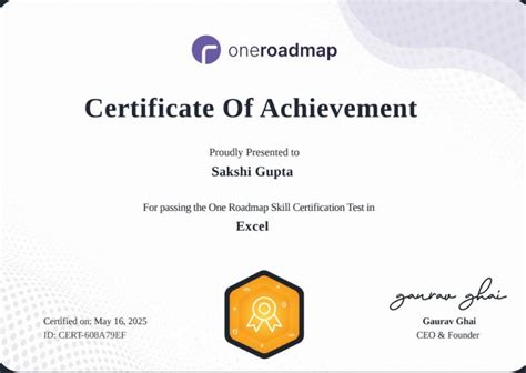 i am excited to announce that i have achieved the excel skill certification from oneroadmap